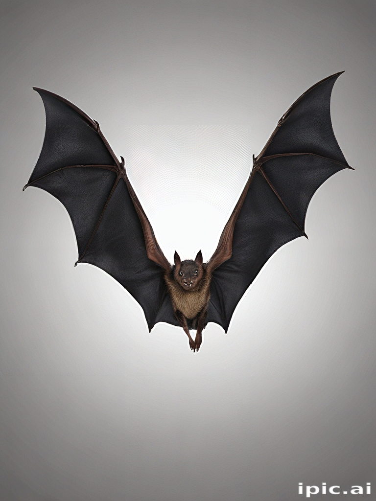 A Majestic Bat in Flight with Outstretched Wings Against a Gray Background