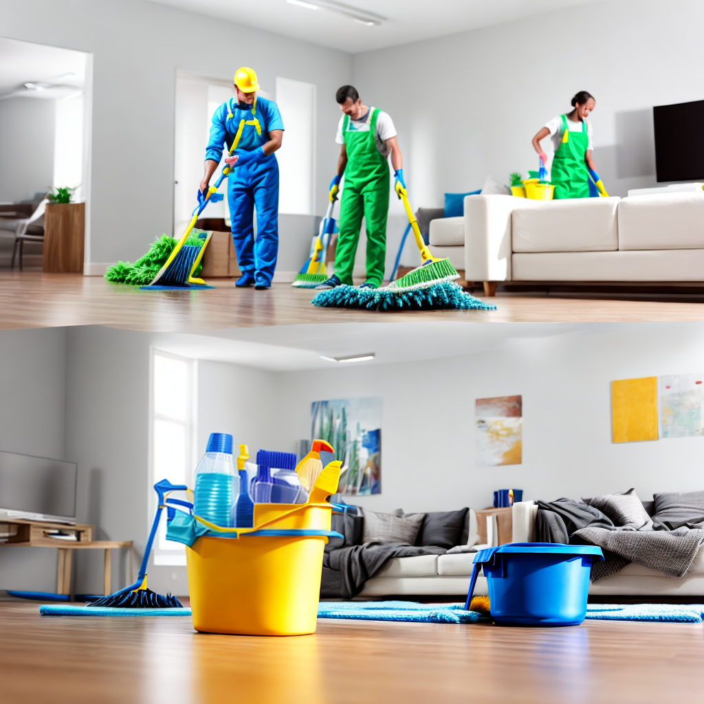 Visualize a team of cleaning experts methodically cleaning a room, some ...