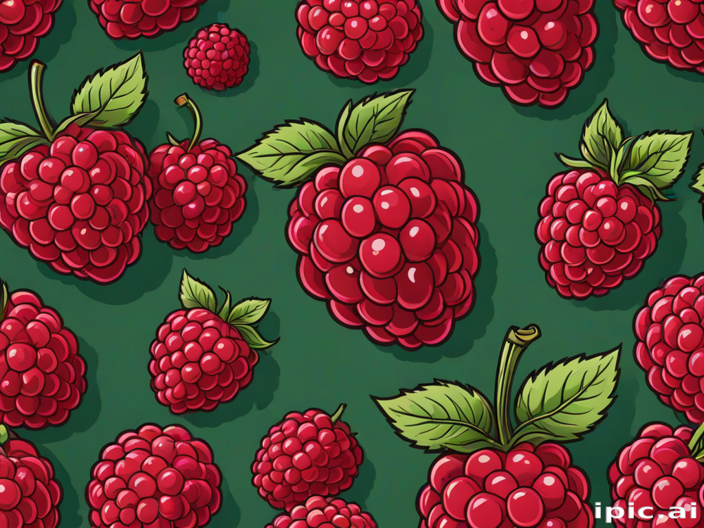 A Vibrant Pattern of Juicy Raspberries on a Green Background Design.