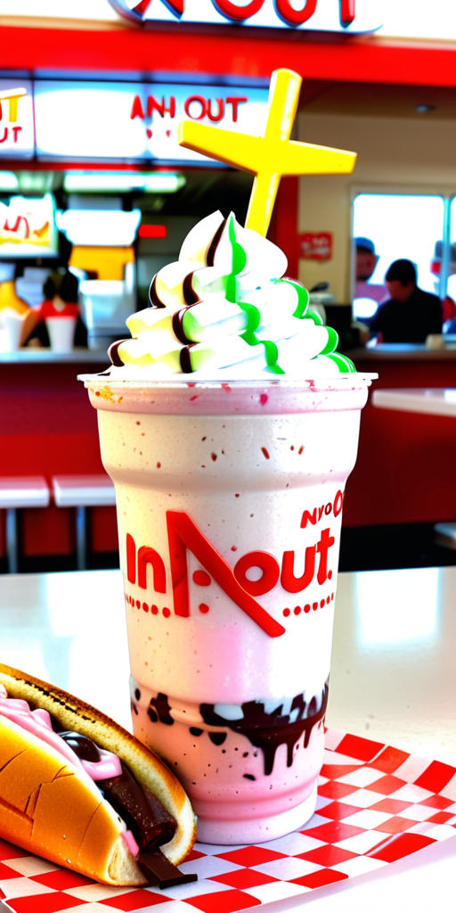 Delicious In-N-Out Milkshake with Whipped Cream and Colorful Toppings