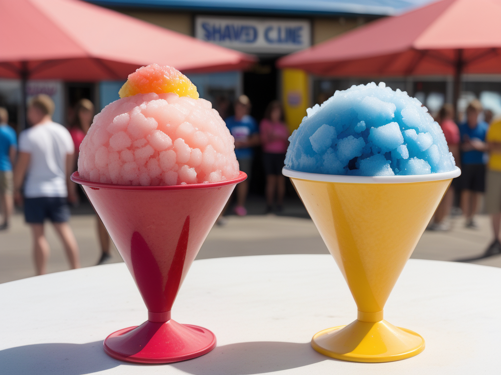 Colorful Snow Cones in Bright Cups at a Summer Outdoor Festival