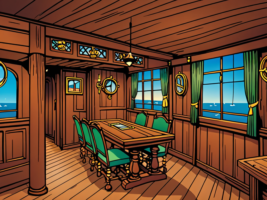 Interior of Captain Hook's scaptain bridge on the pirate ship from the ...