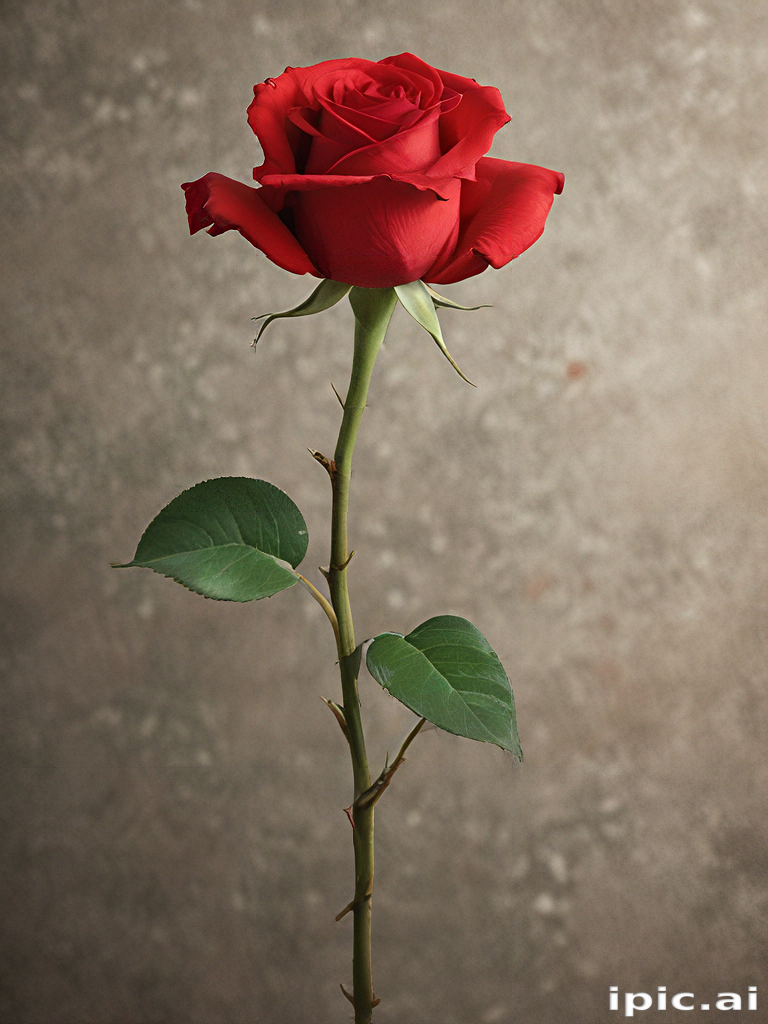 A Stunning Single Red Rose Standing Tall Against a Soft Background