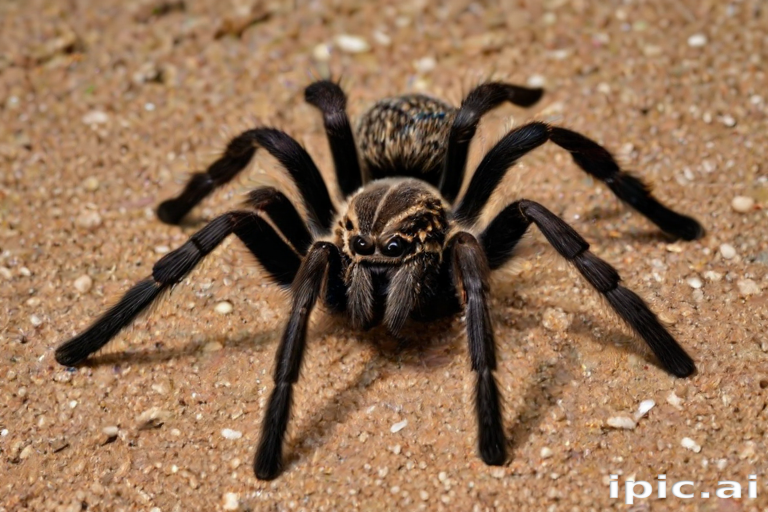 A Close-Up of a Detailed Spider Crawling on Sandy Ground.