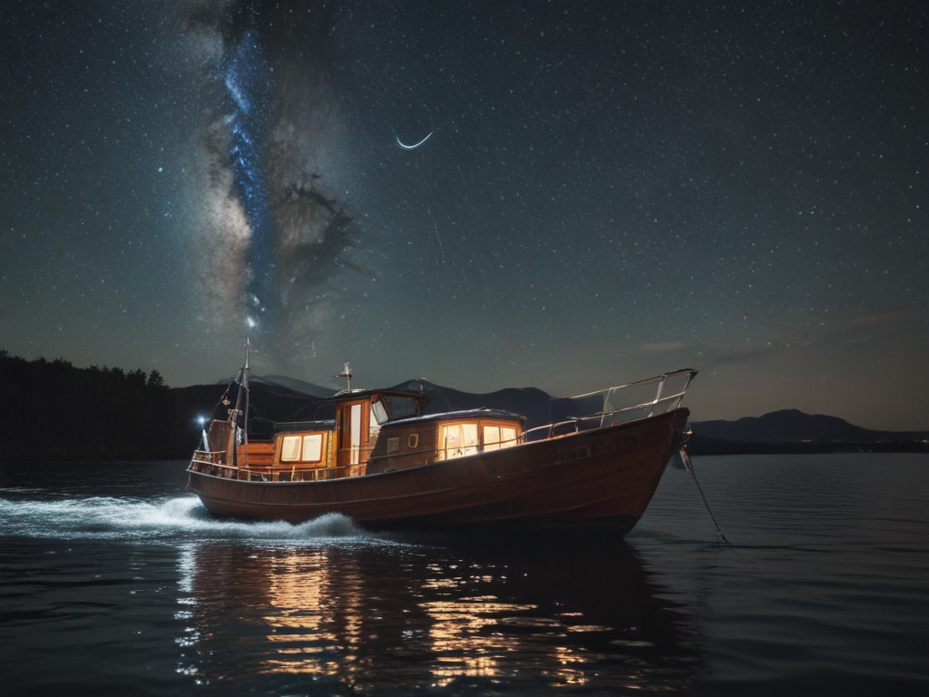 boat navigating water using the stars