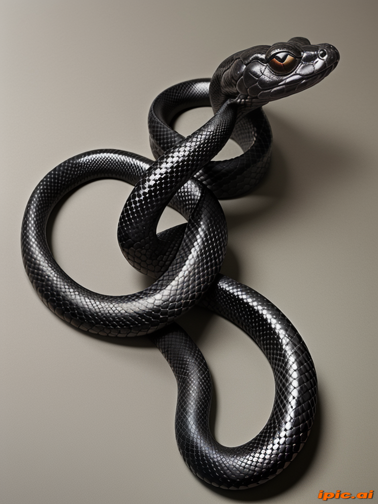 A Striking Black Snake Twisted Elegantly Against a Neutral Background