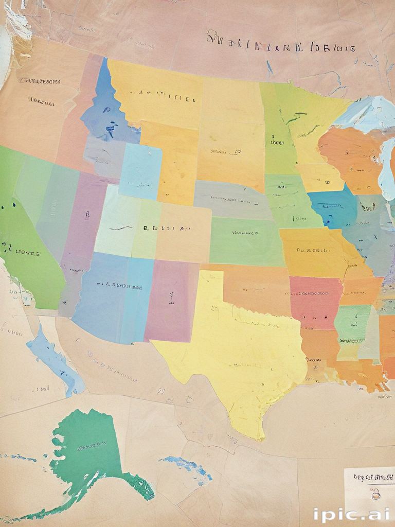Colorful Map of the United States Highlighting Different States and Regions