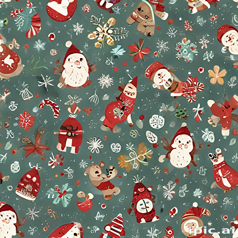 Festive Holiday Pattern Featuring Cheerful Characters and Seasonal ...