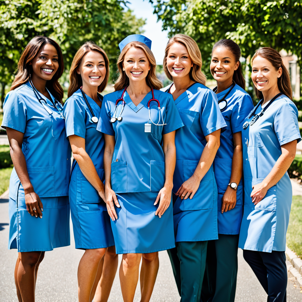 a group of nurses outside smiling on a sunny day