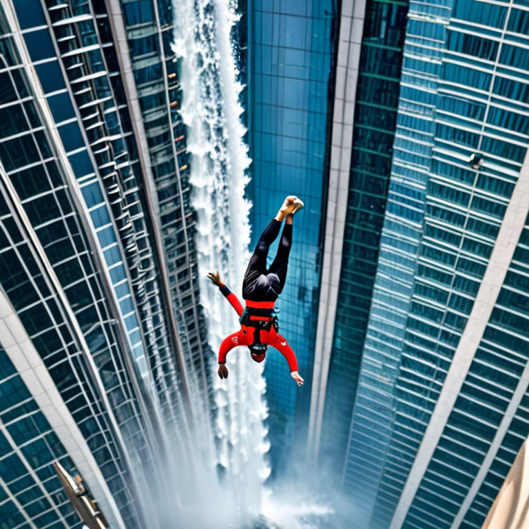 Free Fall Diving from the Top of the Dubai Mall Waterfall
