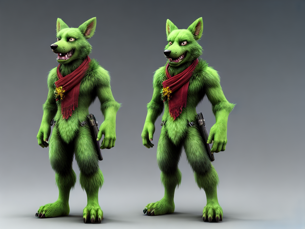 cartoon 3d render green zombie canine fursona anthropomorphic furry ...
