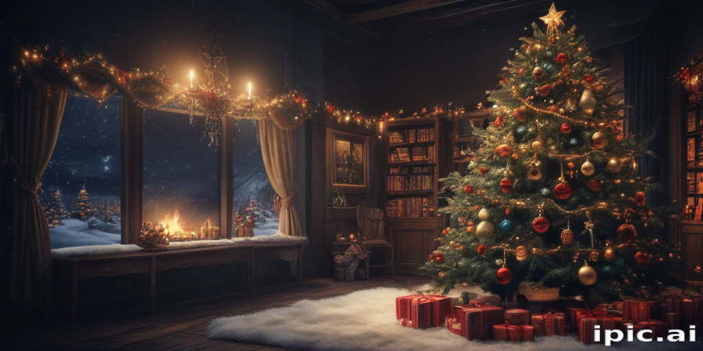 Cozy Holiday Scene Featuring a Decorated Christmas Tree by a Fireplace