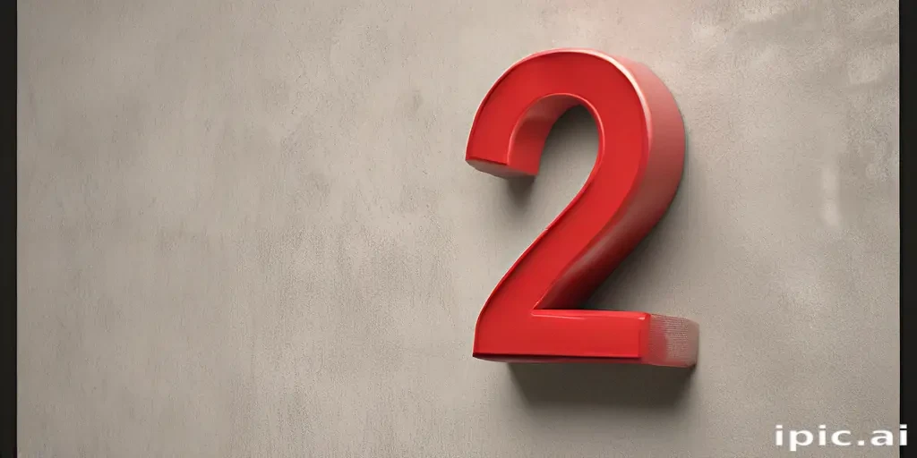 Bright Red Number Two Wall Decoration with Textured Gray Background