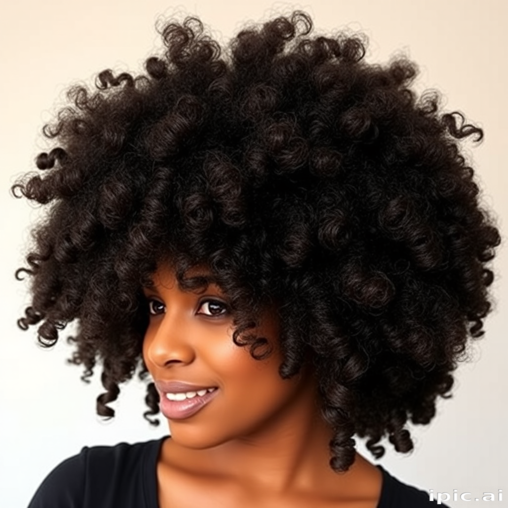 Beautiful Woman with Voluminous Natural Curls Showcasing Her Unique Style
