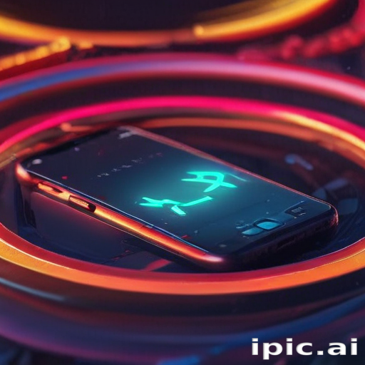 Smartphone Surrounded by Vibrant Neon Lights and Colorful Circular Patterns