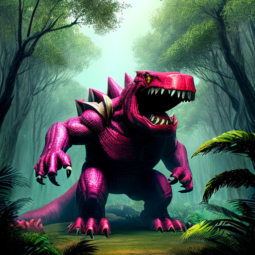 A giant land monster with sharp teeth in a jungle