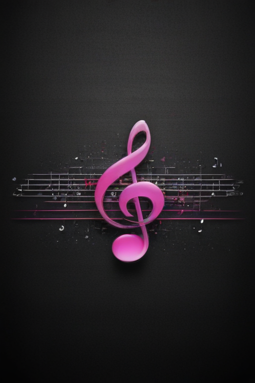 Vibrant Pink Treble Clef with Musical Notes Against a Dark Background