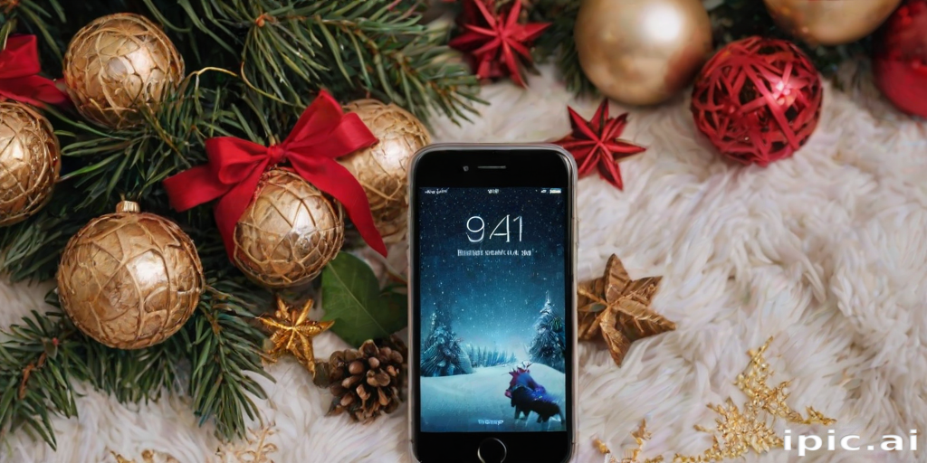 Festive Holiday Decor Featuring a Phone Displaying a Winter Wonderland ...