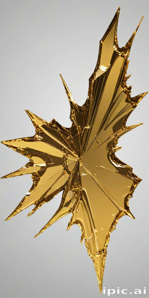 Abstract Golden Sculpture with Sharp Edges and Intricate Geometric Design