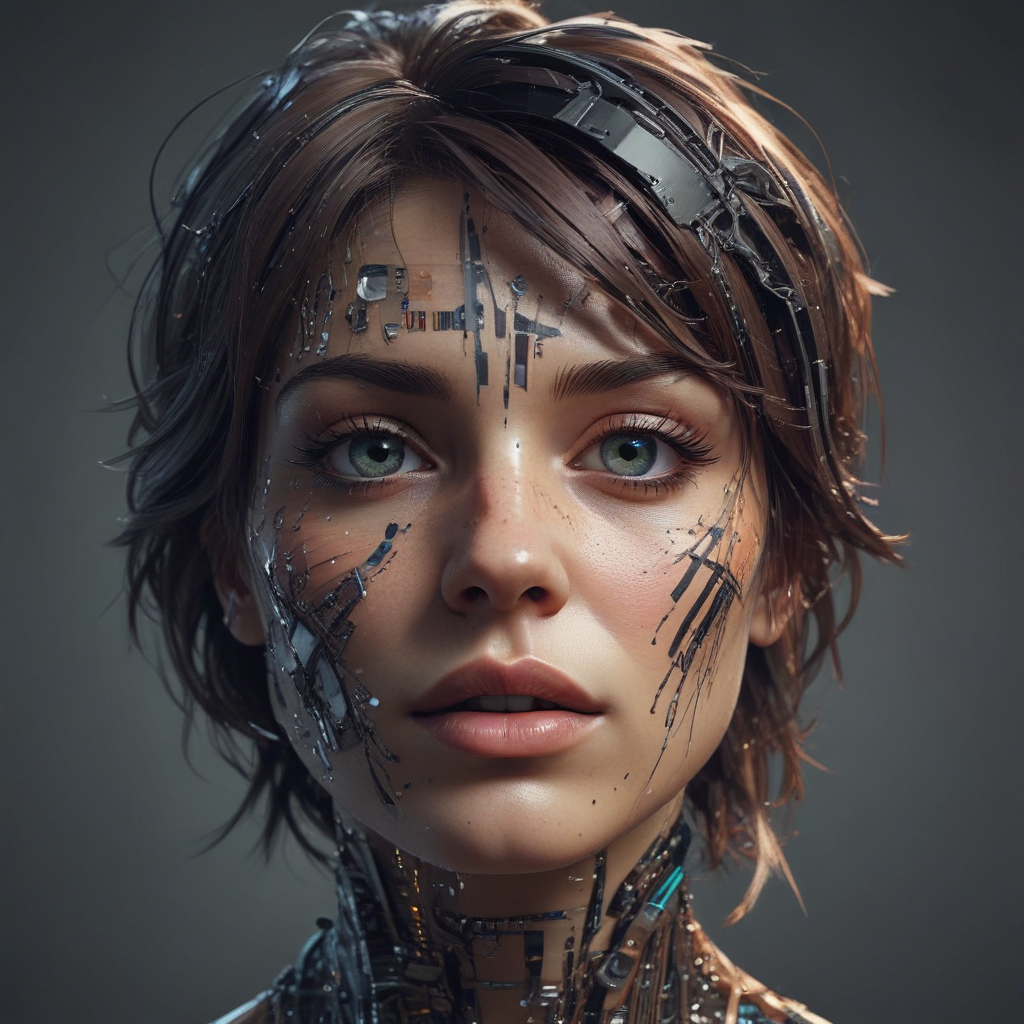 Futuristic Portrait of a Cybernetic Woman with Intricate Facial ...