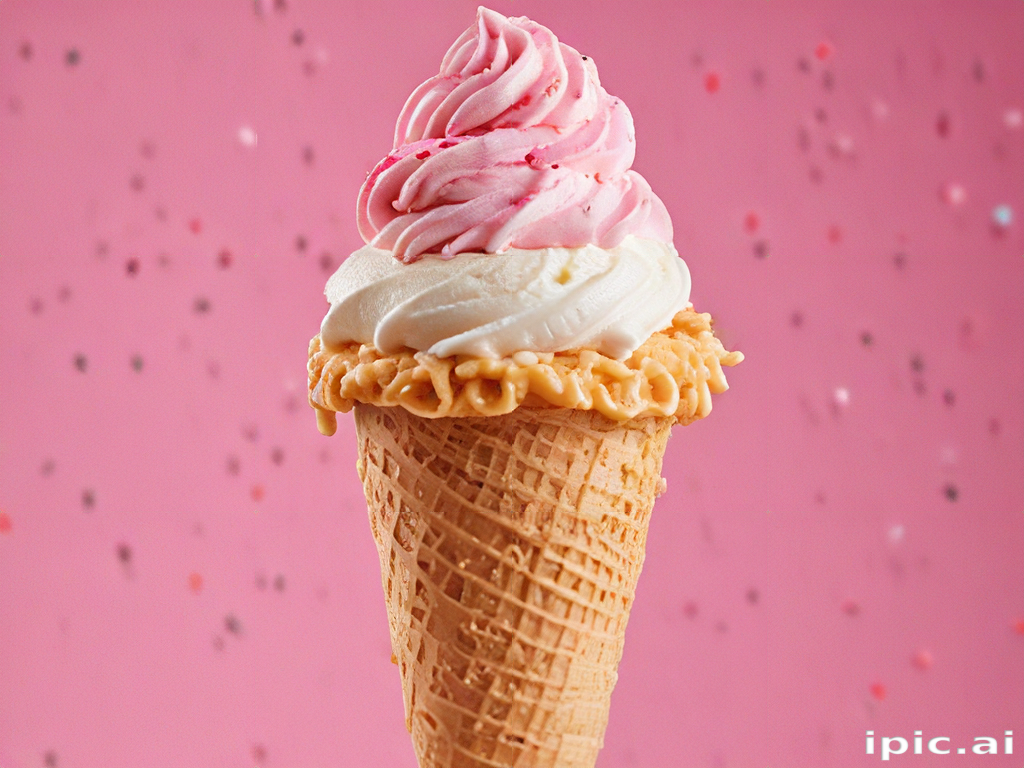 Delicious Swirled Ice Cream Cone with Whipped Cream and Crunchy Toppings.
