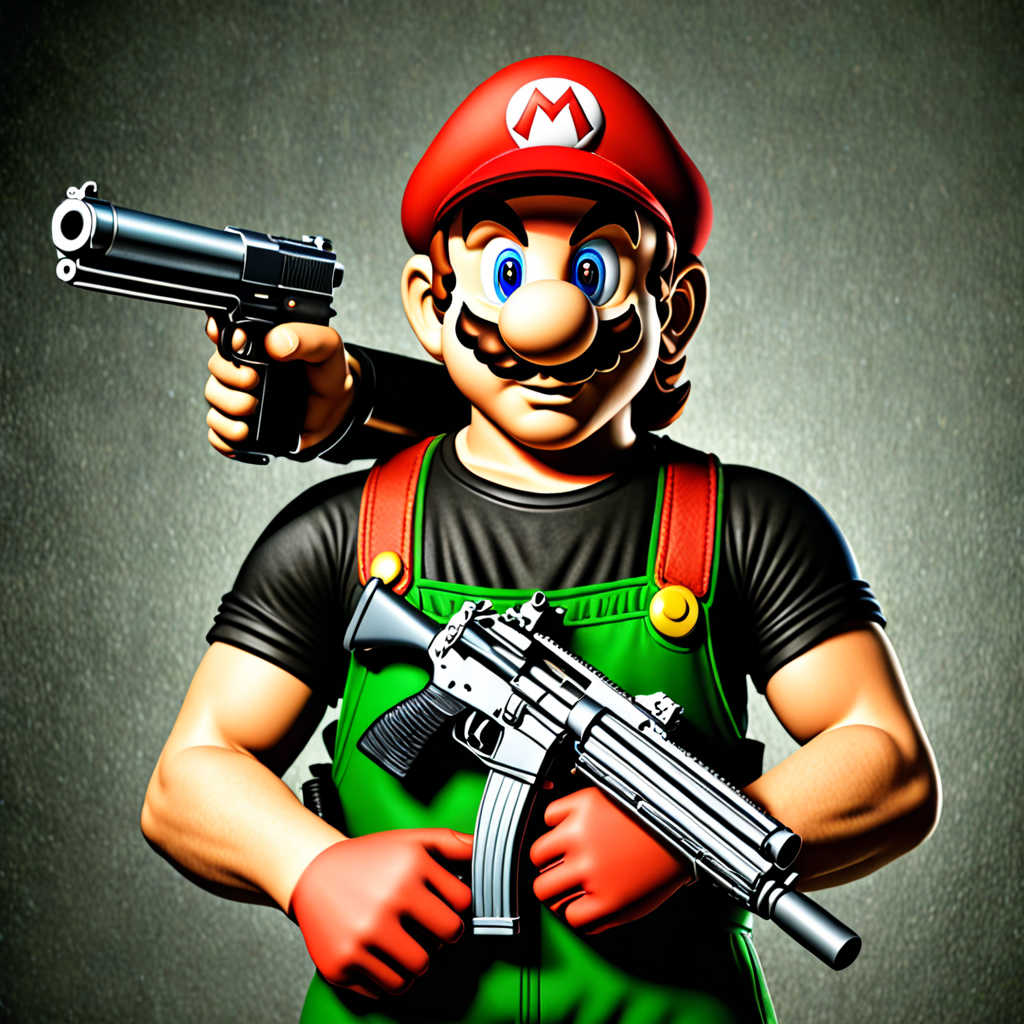 mario WITH GUN GANGSTA STYLE