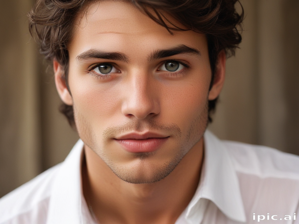 A Close-Up Portrait of a Young Man with Striking Features and Expression.