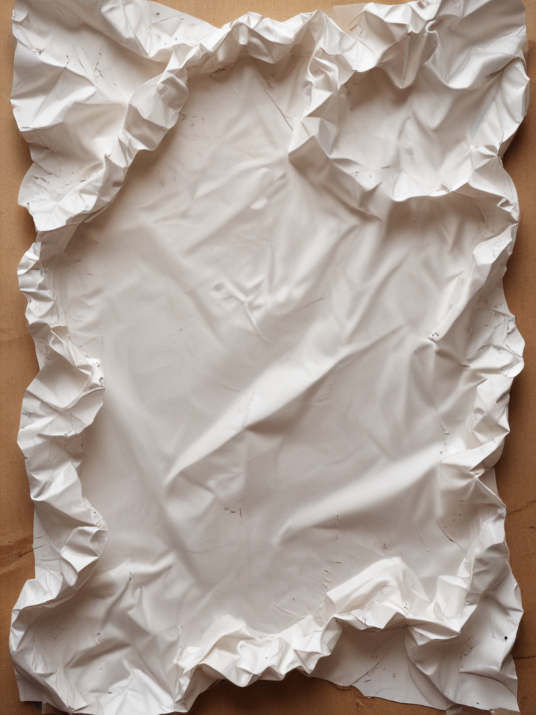 Crinkled White Paper with Ruffled Edges on a Brown Background